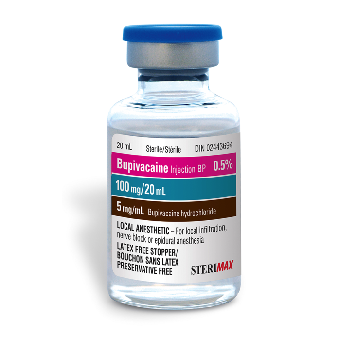 Bupivacaine Injection BP 0.5% (5 mg / mL) 20 mL - SteriMax Inc.