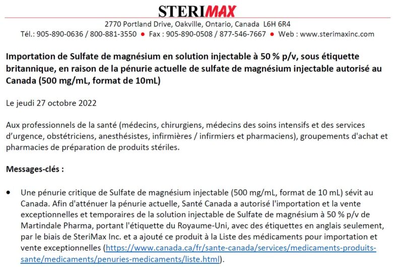 Maintenant disponible - Importation de Sulfate de magnésium en solution ...