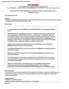 Importation of UK - Labelled ERWINASE for Injection to provide ...